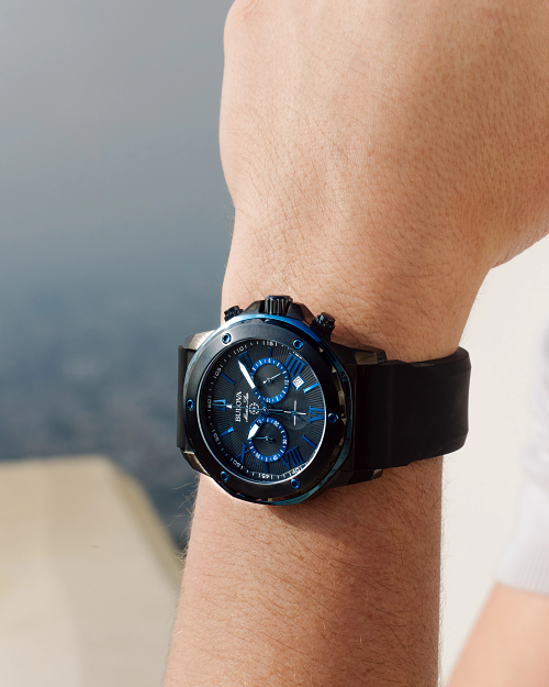 Black Dial Silicone Strap Marine Star 98B308 | Bulova Black Dial Silicone Strap Marine Star 98B308 | Bulova